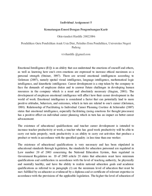 (DOC) Individual Assignment 5 Kematangan Emosi Dengan Pengembangan Karir | Oktaviandari Hardifa ...