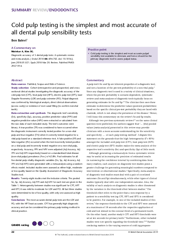 (PDF) Cold pulp testing is the simplest and most accurate of all dental ...