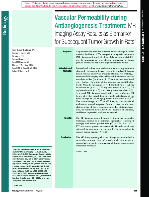 (PDF) Vascular Permeability during Antiangiogenesis Treatment: MR ...