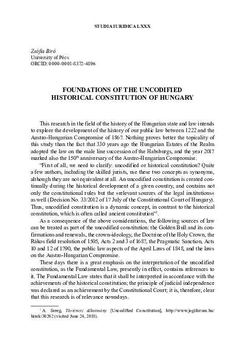 (PDF) Foundations of the Uncodified Historical Constitution of Hungary