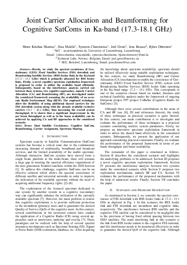 (PDF) Joint Carrier Allocation and Beamforming for cognitive SatComs in Ka-band (17.3–18.1 GHz)