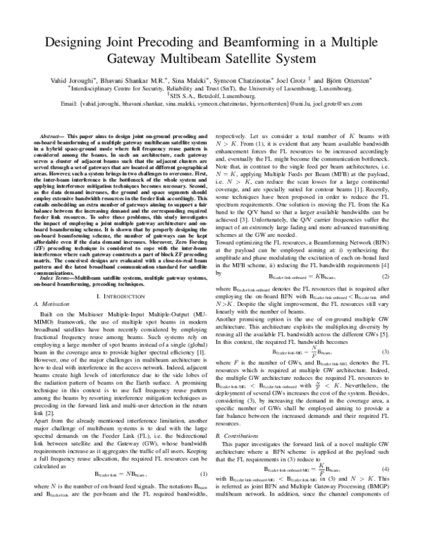 (PDF) Designing joint precoding and beamforming in a multiple gateway multibeam satellite system