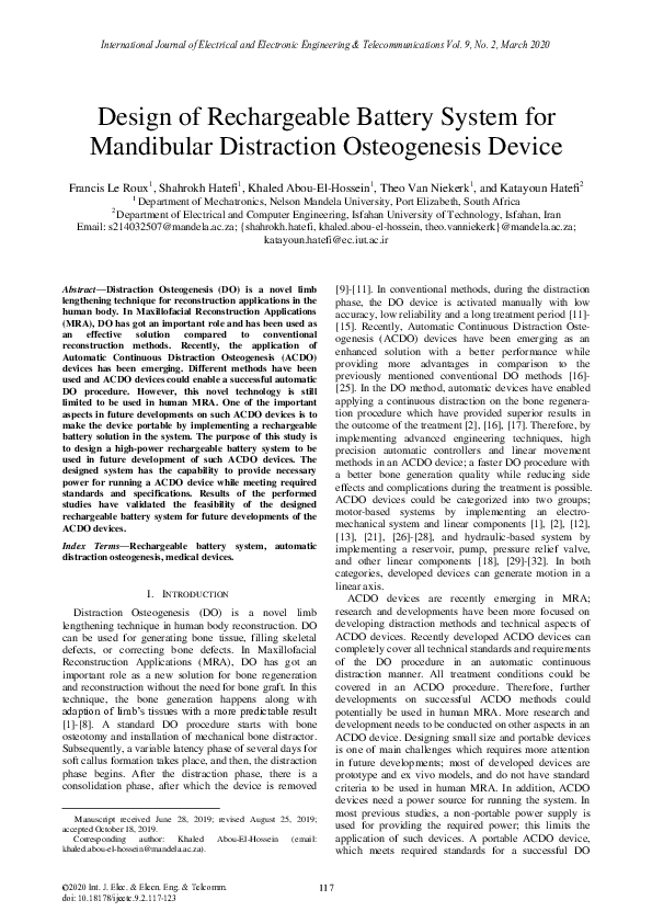 (PDF) Design of Rechargeable Battery System for Mandibular Distraction ...