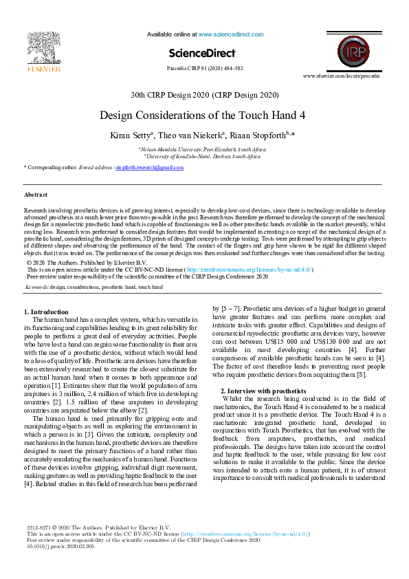 (PDF) Design Considerations of the Touch Hand 4
