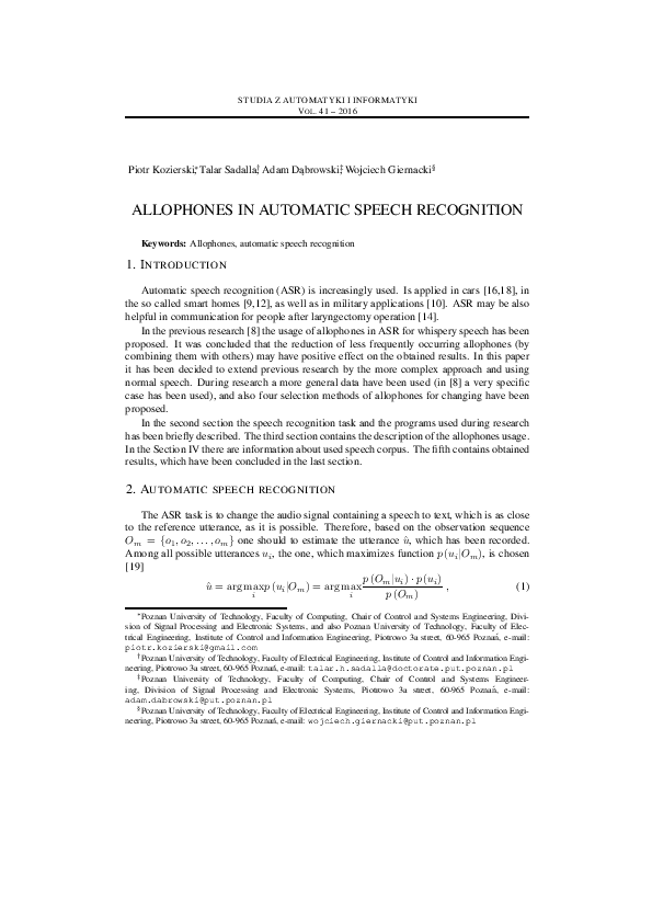 (PDF) Allophones in automatic speech recognition