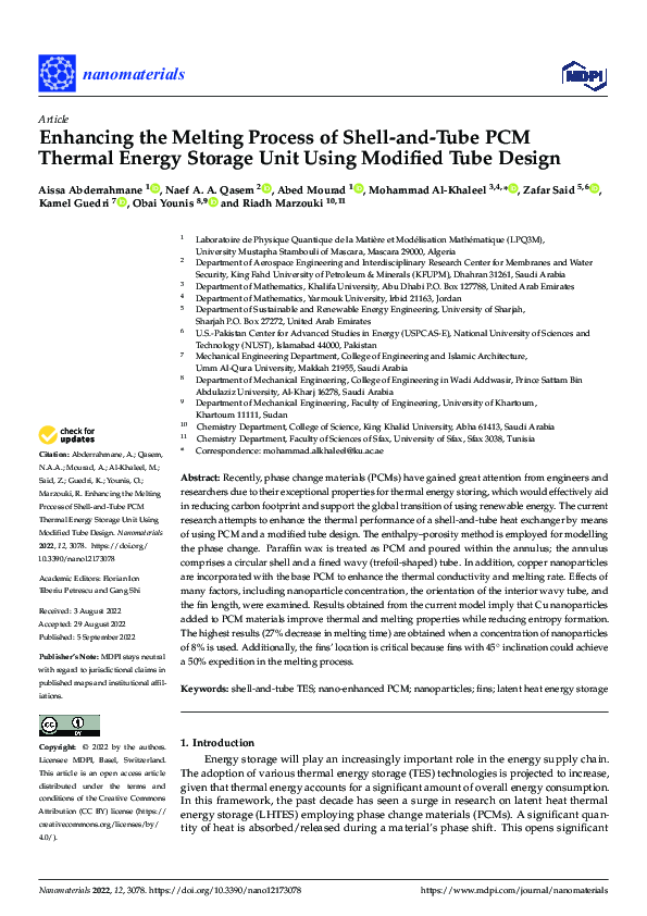 (PDF) Enhancing the Melting Process of Shell-and-Tube PCM Thermal ...