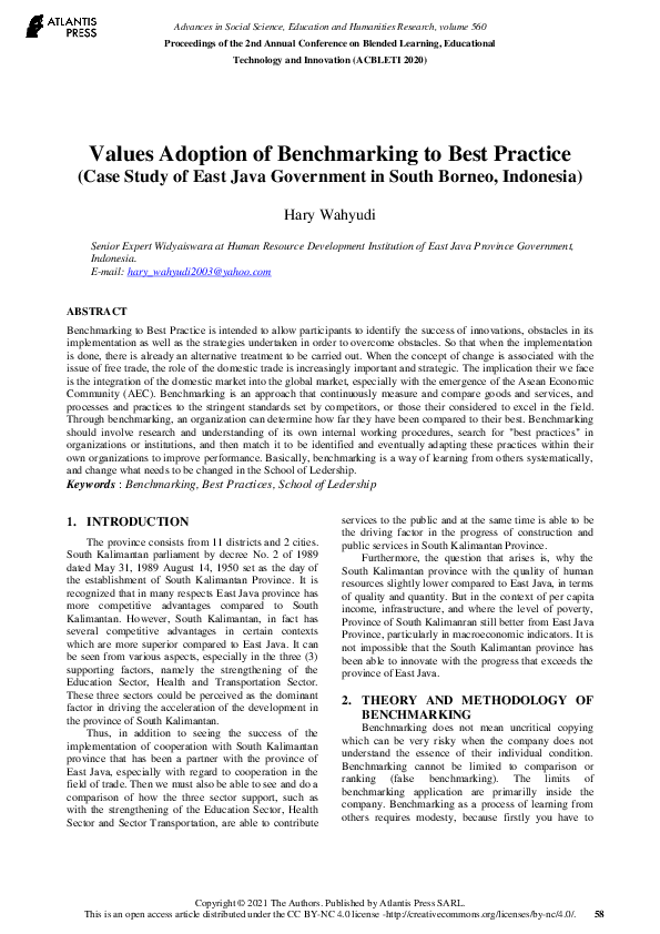 (PDF) Values Adoption of Benchmarking to Best Practice | hary wahyudi - Academia.edu