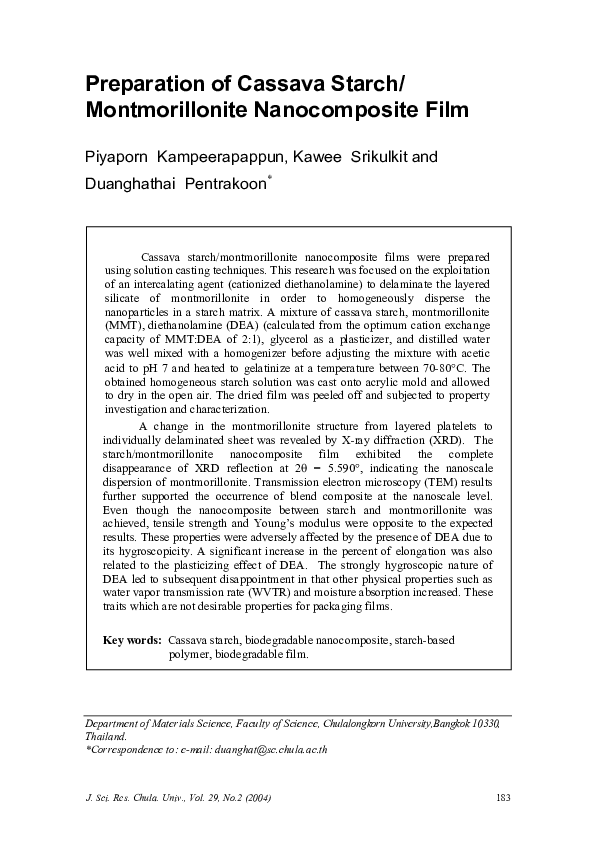 (PDF) Preparation of cassava starch/montmorillonite composite film