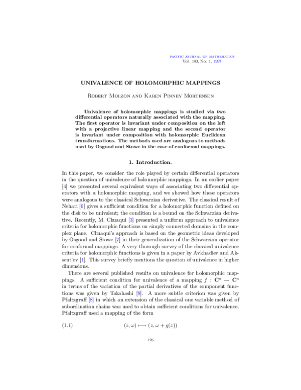 (PDF) Univalence of holomorphic mappings