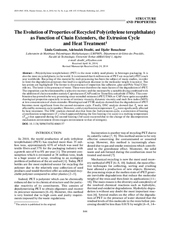 (PDF) The evolution of properties of recycled poly(ethylene ...
