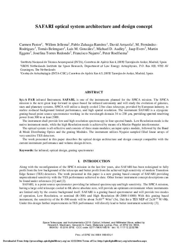 (PDF) SAFARI optical system architecture and design concept