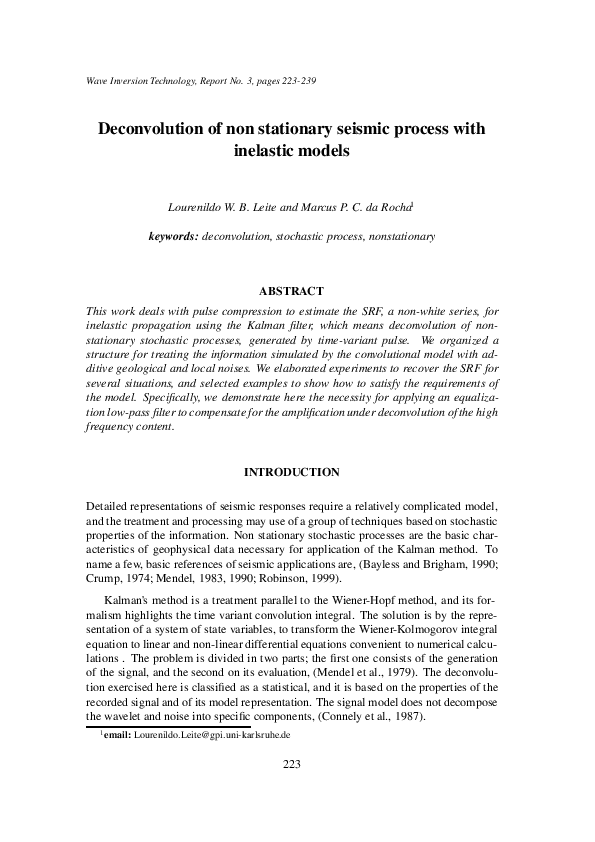 (PDF) Deconvolution of non stationary seismic process with inelastic models