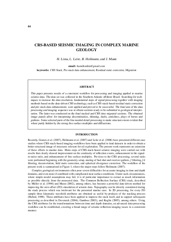 (PDF) CRS-based Seismic Imaging in Complex Marine Geology