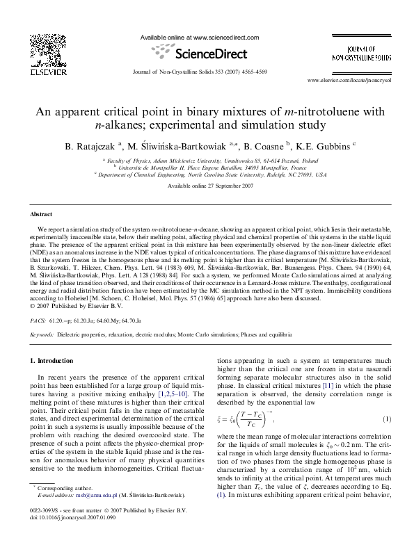 (PDF) An apparent critical point in binary mixtures of m-nitrotoluene with n-alkanes ...