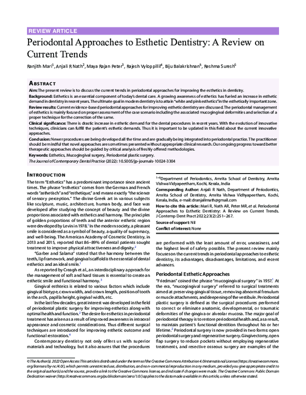 (PDF) Periodontal Approaches to Esthetic Dentistry: A Review on Current Trends