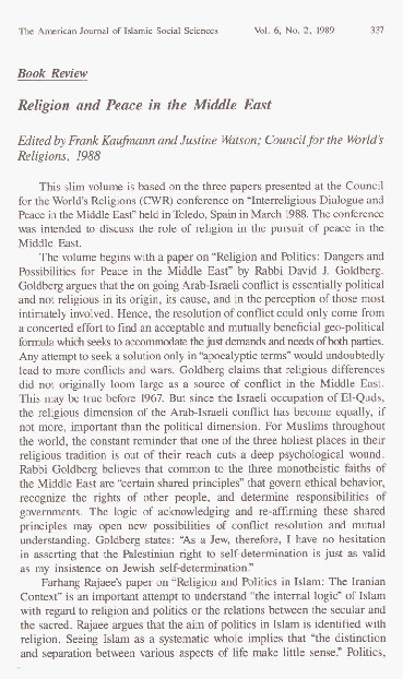 (PDF) Religion and Peace in the Middle East