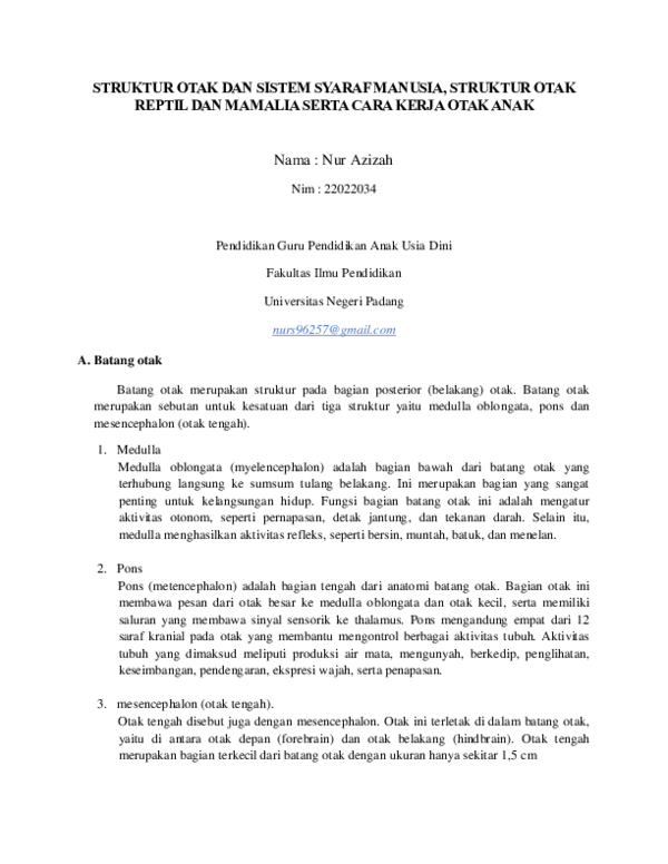 (PDF) STRUKTUR OTAK DAN SISTEM SYARAF MANUSIA, STRUKTUR OTAK REPTIL DAN ...