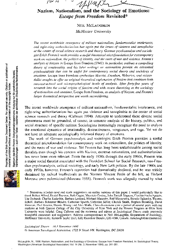 (PDF) Nazism, Nationalism, and the Sociology of Emotions: Escape from ...