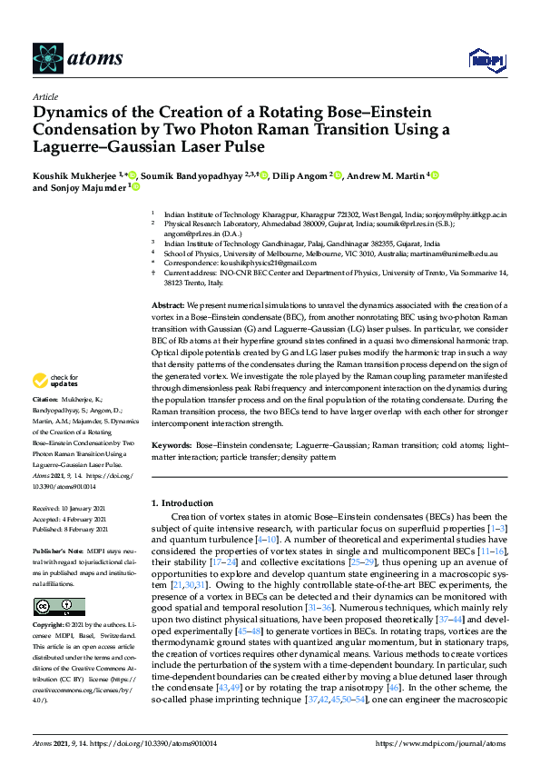 Pdf Dynamics Of The Creation Of A Rotating Bose Einstein Condensation By Two Photon Raman