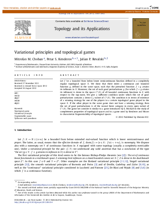 (PDF) Variational principles and topological games | Petar Kenderov ...