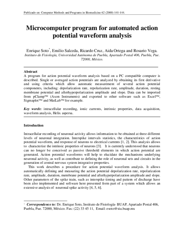 (PDF) Microcomputer program for automated action potential waveform analysis