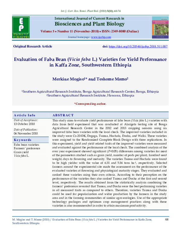 (PDF) Evaluation of Faba Bean (Vicia faba L.) Varieties for Yield Performance in Kaffa Zone ...