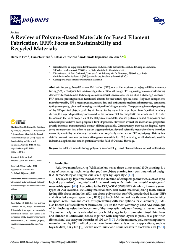 (PDF) A Review of Polymer-Based Materials for Fused Filament ...