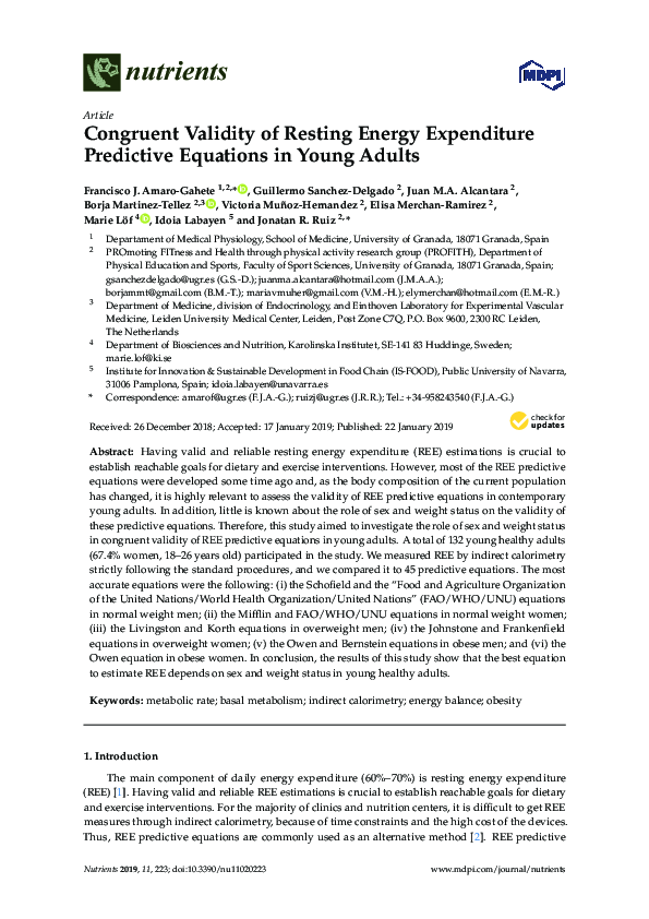 (PDF) Congruent Validity of Resting Energy Expenditure Predictive ...