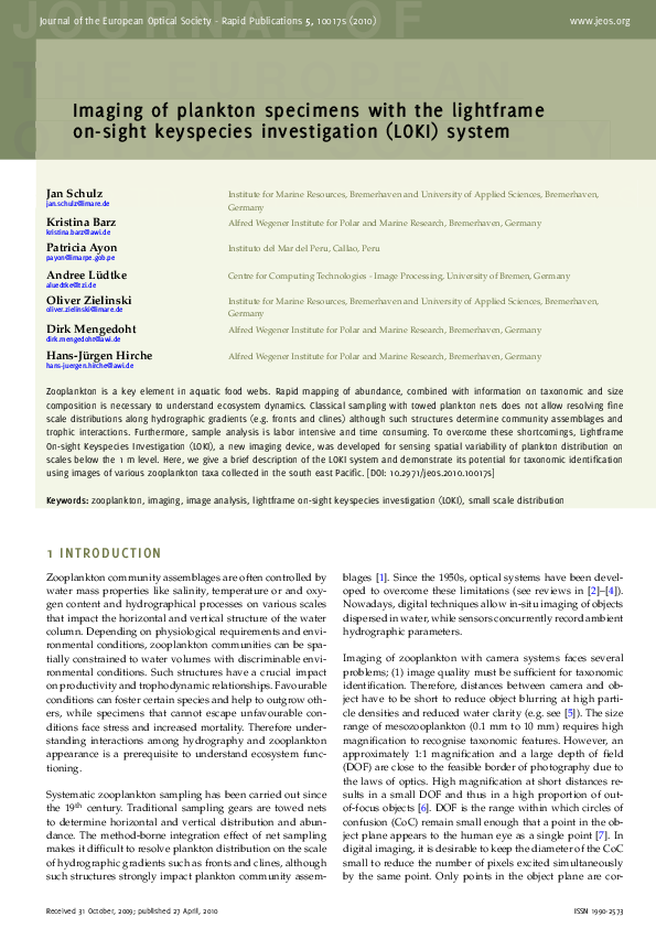 (PDF) Imaging of plankton specimens with the lightframe on-sight ...