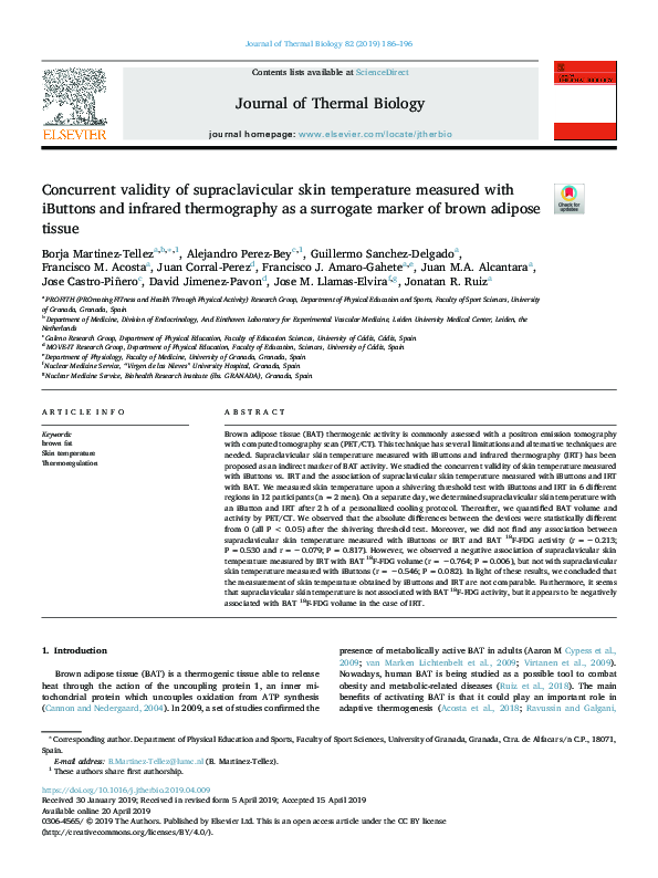 Concurrent validity of supraclavicular skin temperature measured with ...