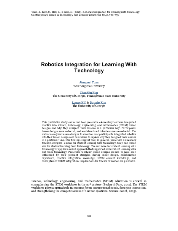 (PDF) Robotics Integration for Learning With Technology