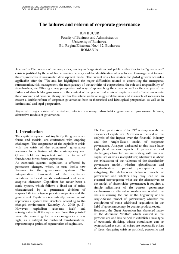 (PDF) The Failures and Reform of Corporate Governance