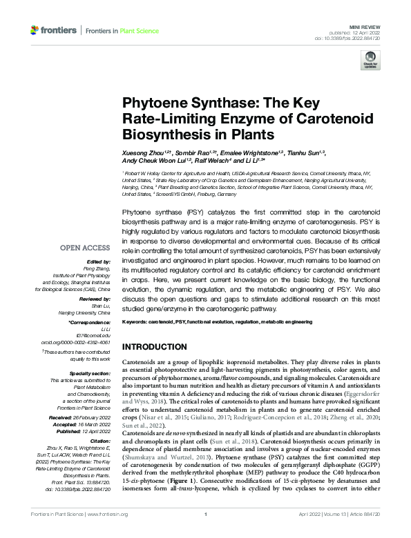 (PDF) Phytoene Synthase: The Key Rate-Limiting Enzyme of Carotenoid ...