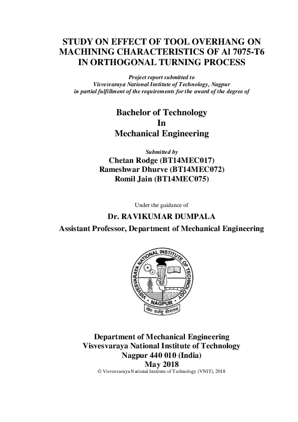 (PDF) Study on Effect of Tool Overhang on Machining Characteristics of ...