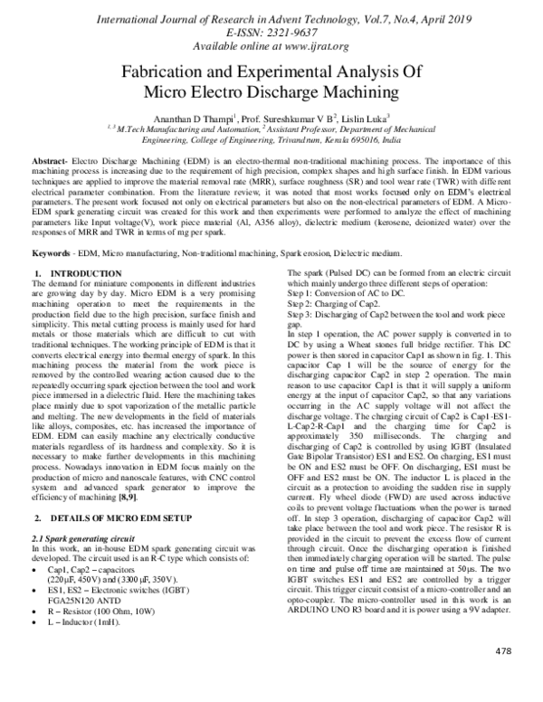 (PDF) Fabrication and Experimental Analysis Of Micro Electro Discharge Machining