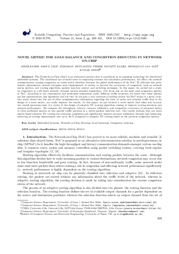 (PDF) Novel Metric for Load Balance and Congestion Reducing in Network on-Chip