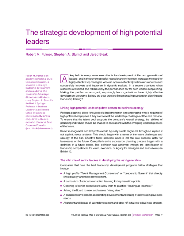 (PDF) The strategic development of high potential leaders