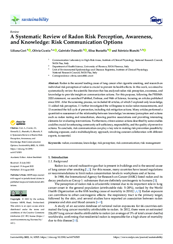 (PDF) A Systematic Review of Radon Risk Perception, Awareness, and Knowledge: Risk Communication ...