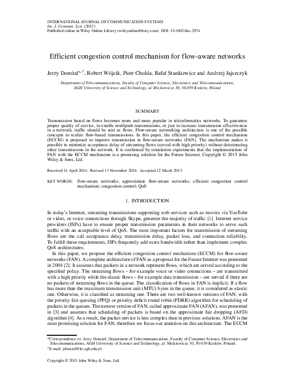 (PDF) Efficient congestion control mechanism for flow-aware networks