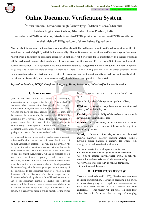 (PDF) Online Document Verification System (PDF) Online Document Verification System