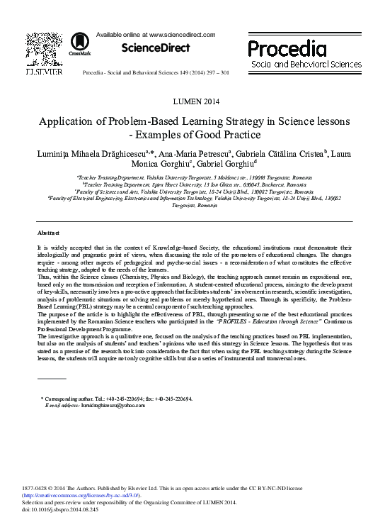 (PDF) Application of Problem-based Learning Strategy in Science Lessons ...