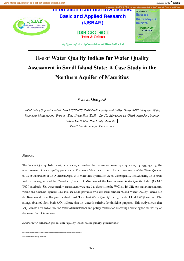 (PDF) Use of Water Quality Indices for Water Quality Assessment in ...
