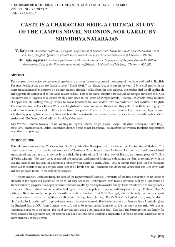 (PDF) CASTE IS A CHARACTER HERE-A CRITICAL STUDY OF THE CAMPUS NOVEL NO ...
