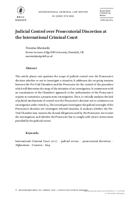 (PDF) Judicial Control over Prosecutorial Discretion at the ...
