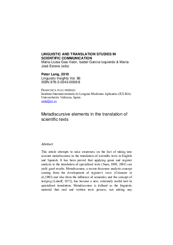 (PDF) Linguistic and Translation Studies in Scientific Communication