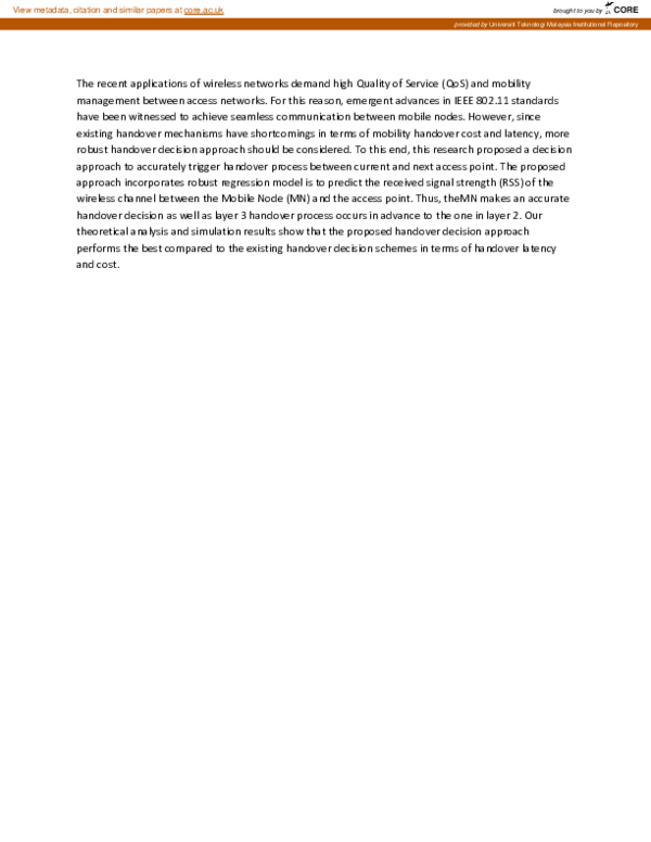 (PDF) Enhancement of mobile IPV6 for handover latency using robust regression model