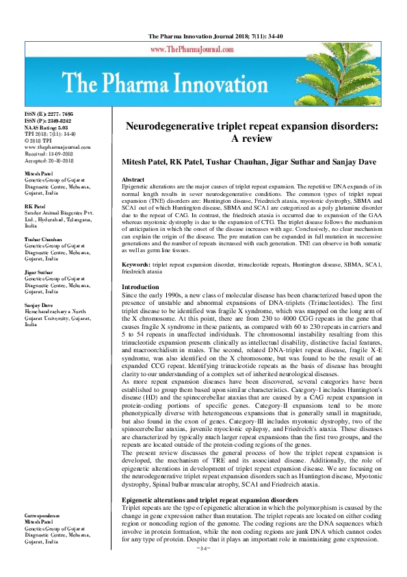 (PDF) Neurodegenerative triplet repeat expansion disorders: A review