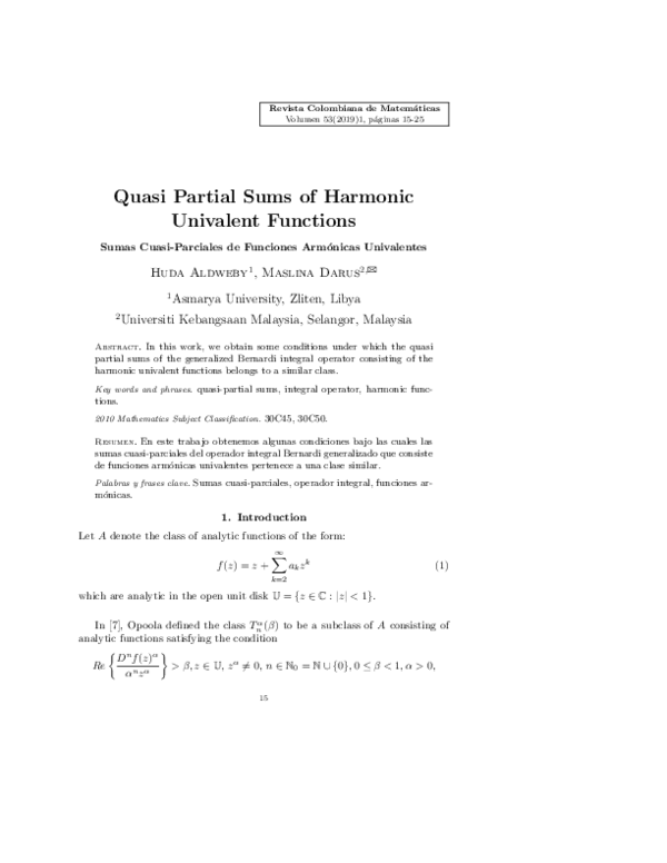 (PDF) Quasi Partial Sums of Harmonic Univalent Functions
