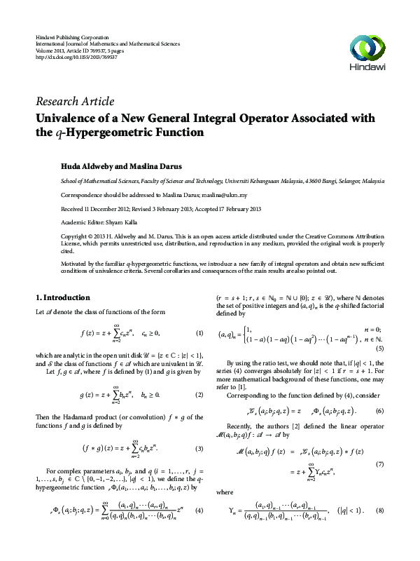 (PDF) Univalence of a New General Integral Operator Associated with the ...