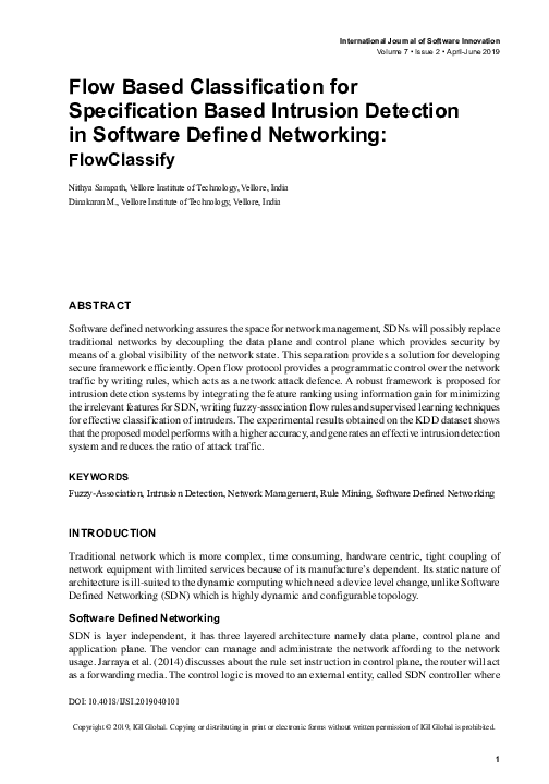 (PDF) Flow Based Classification for Specification Based Intrusion Detection in Software Defined ...